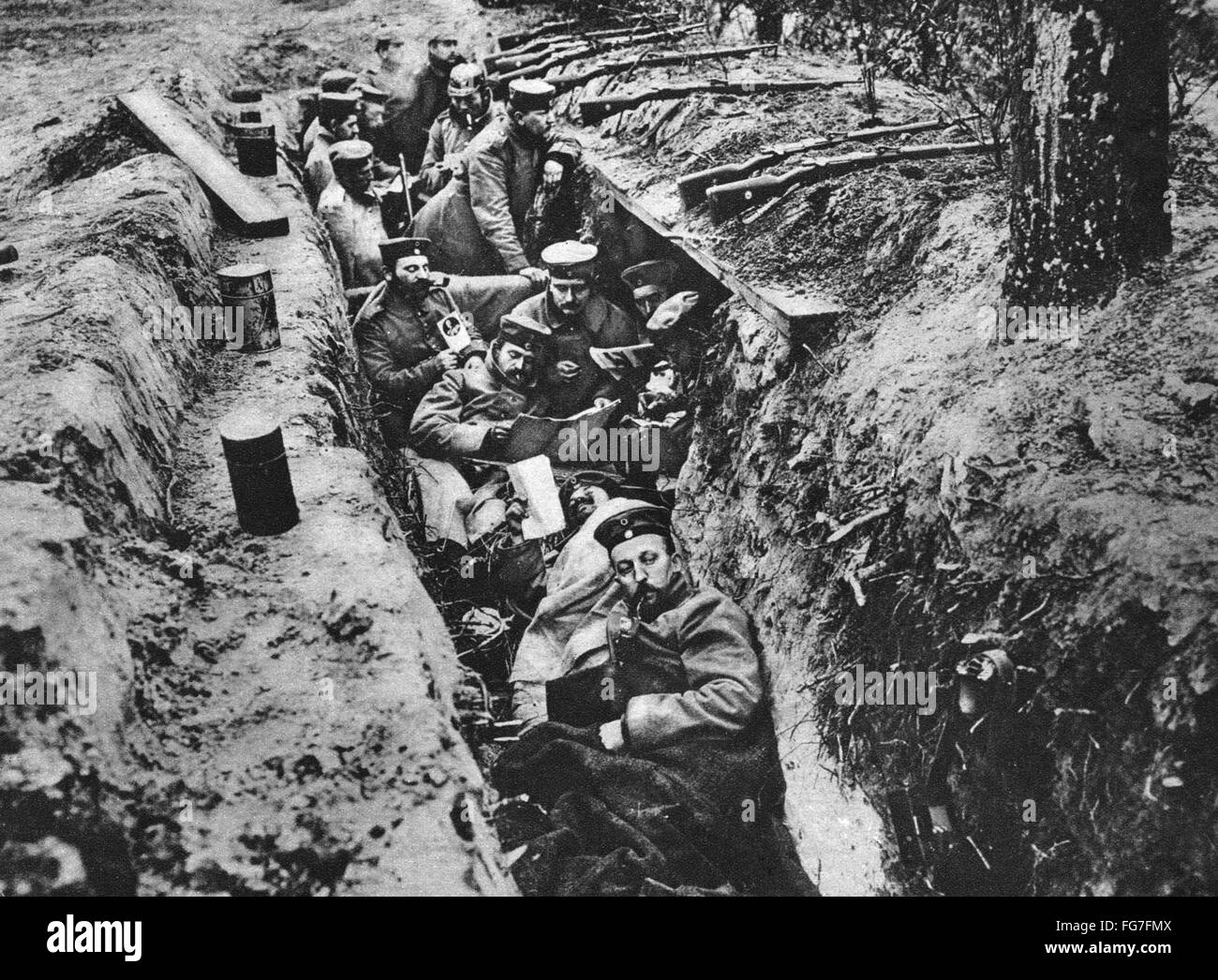 WORLD WAR I: GERMAN TRENCH. /nGerman troops relaxing in a trench during ...