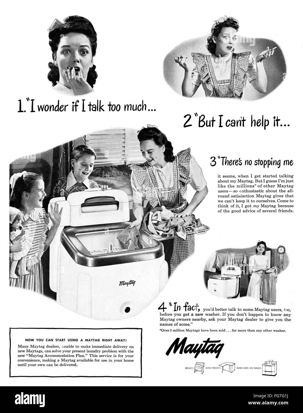 AD: MAYTAG, 1948. /nAmerican advertisement for Maytag washing machines ...