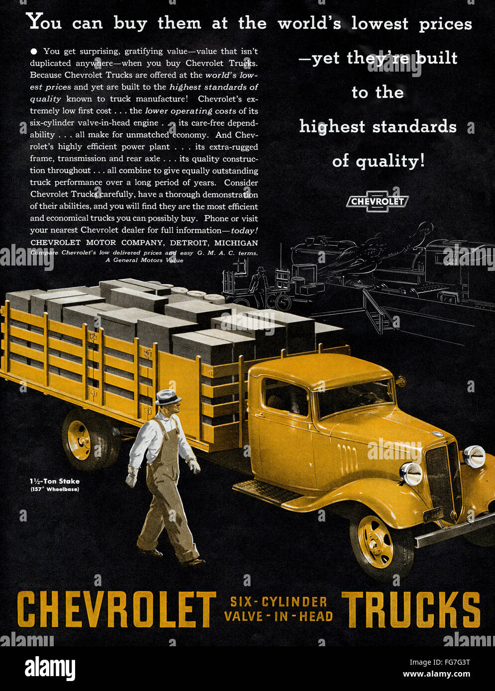 AD: CHEVROLET, 1935. /nAmerican advertisement for Chevrolet trucks ...