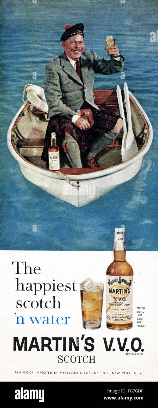 AD: SCOTCH, 1959. /nAmerican advertisement for Martin's V.V.O. Scotch ...