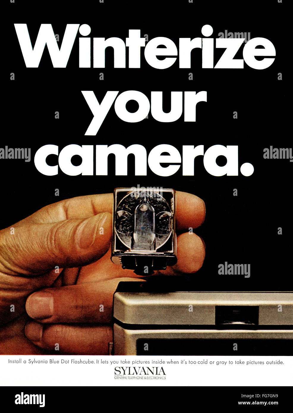 AD: CAMERA FLASH, 1968. /nAmerican advertisement for the Sylvania Blue ...