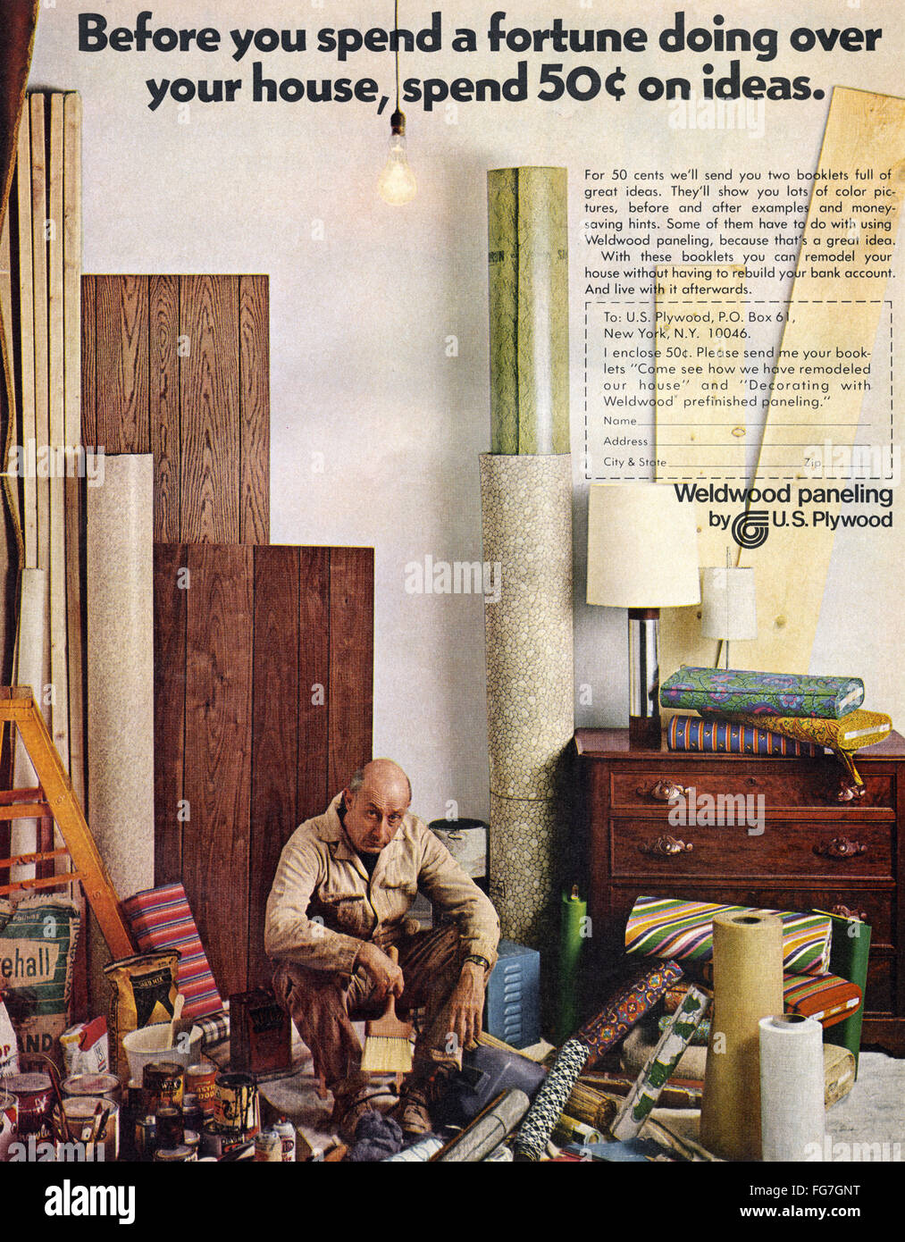 AD: WOOD PANELING, 1968. /nAmerican advertisement for Weldwood paneling ...