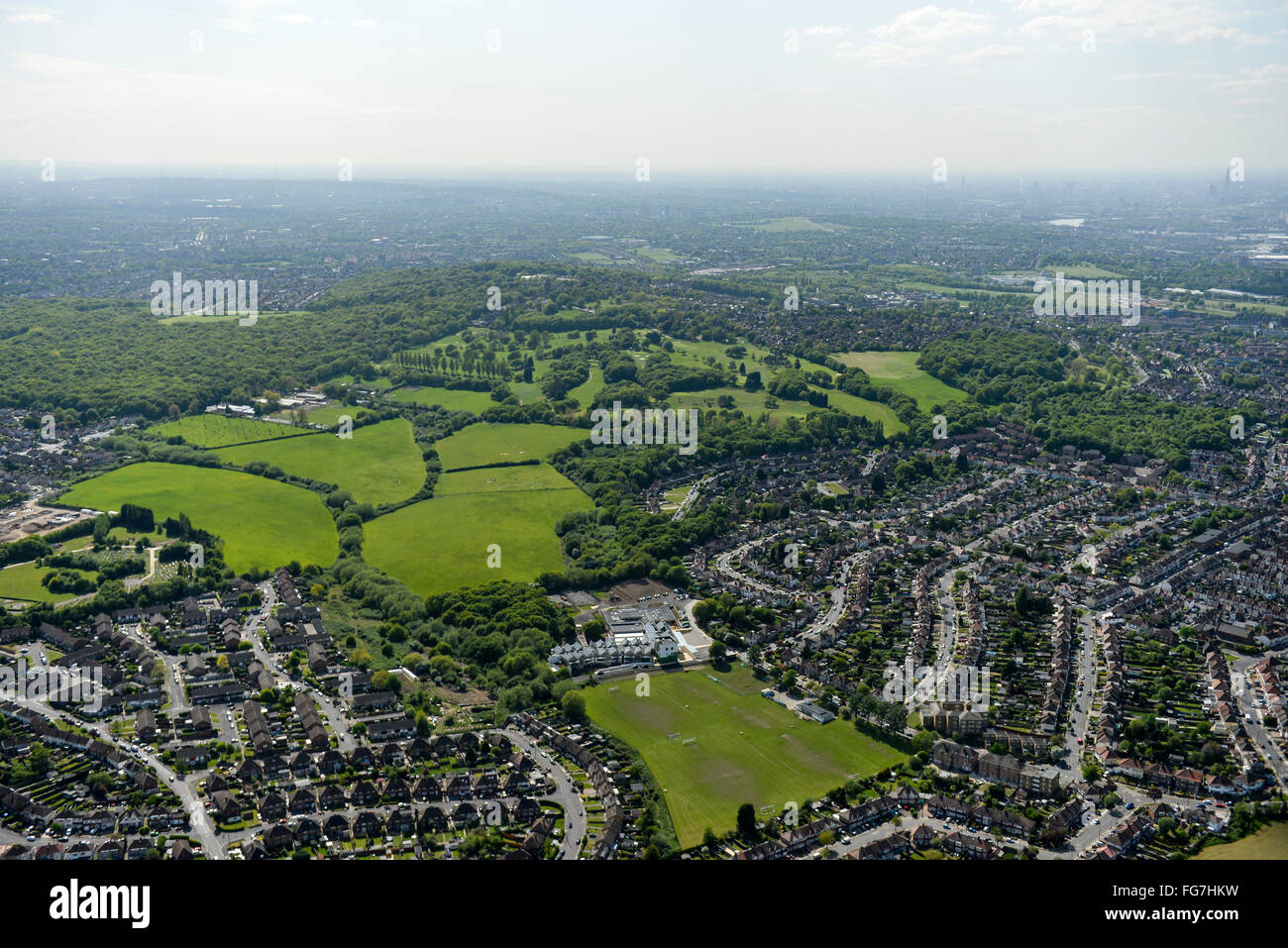An aerial view of the areas of Woolwich and Shooters Hill, South London ...