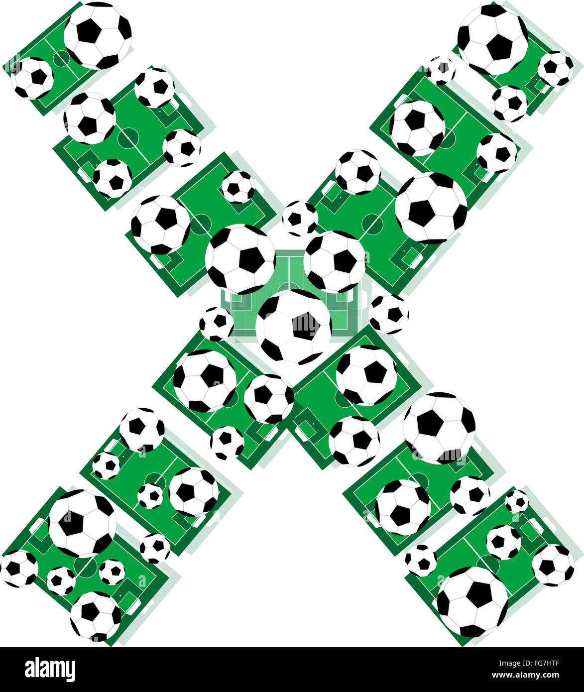 X, Alphabet Football letters made of soccer balls and fields Stock ...