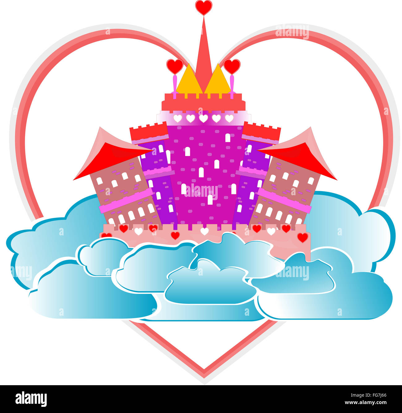 magical fairytale pink castle with heart on sky Stock Photo - Alamy