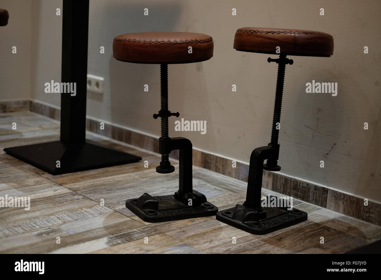 Empty Stools Hardwood Floor Against Wall At Home Stock Photo - Alamy