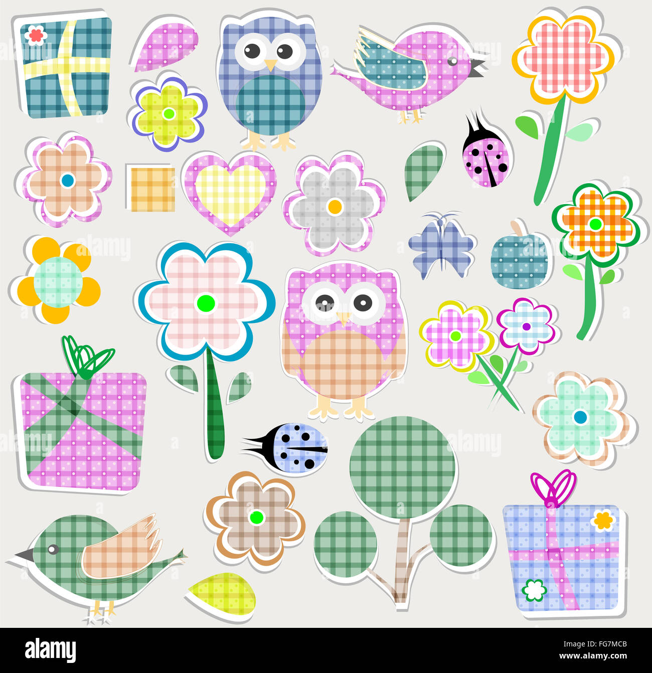 Scrapbook nature set. seamless vector background Stock Photo - Alamy