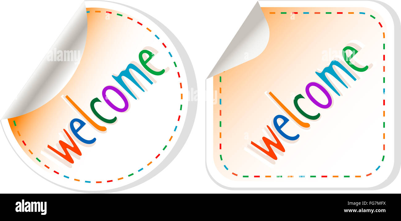Welcome stickers label set isolated on white Stock Photo - Alamy