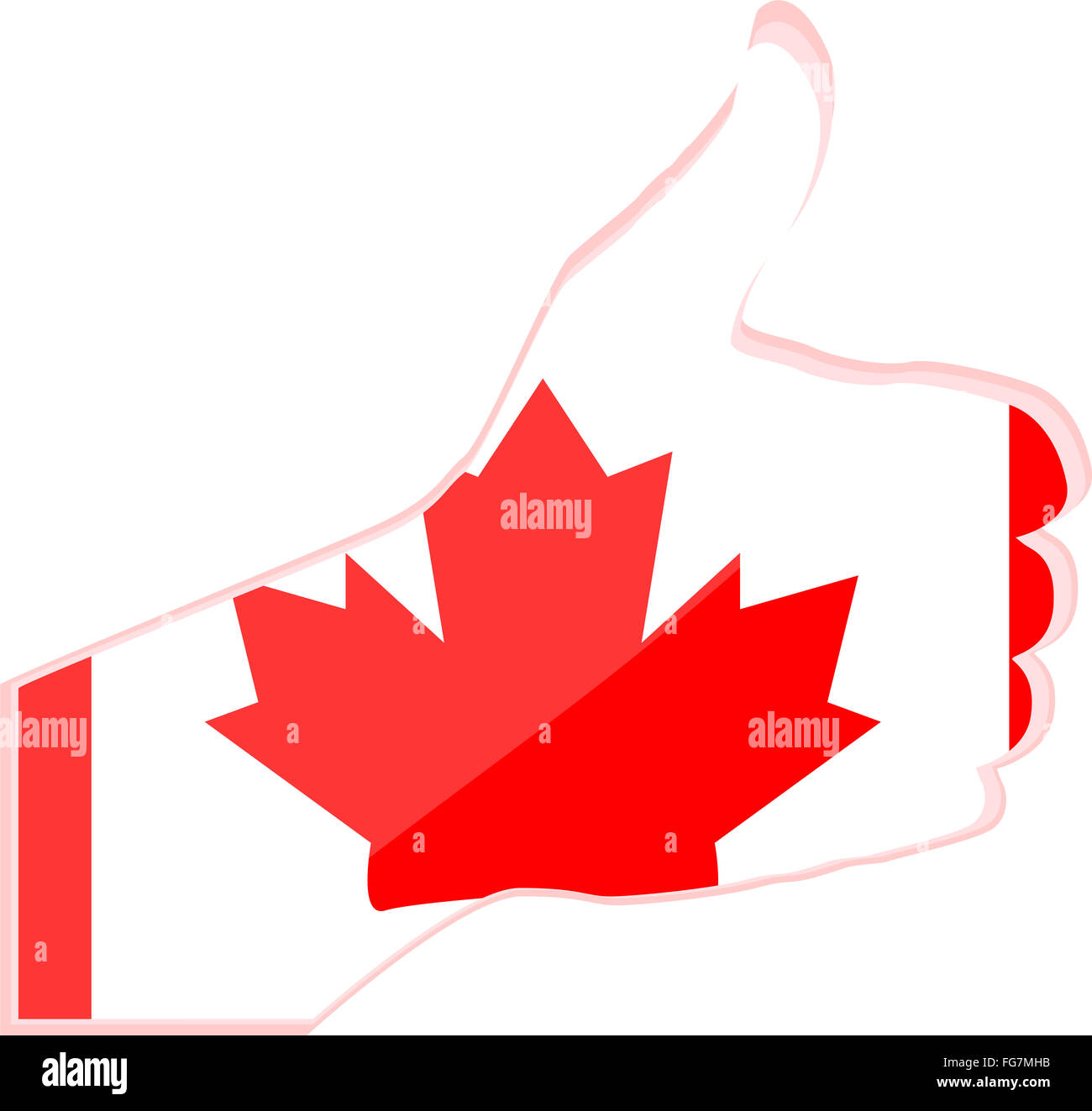 Hand with thumb up gesture in colored canada national flag Stock Photo ...