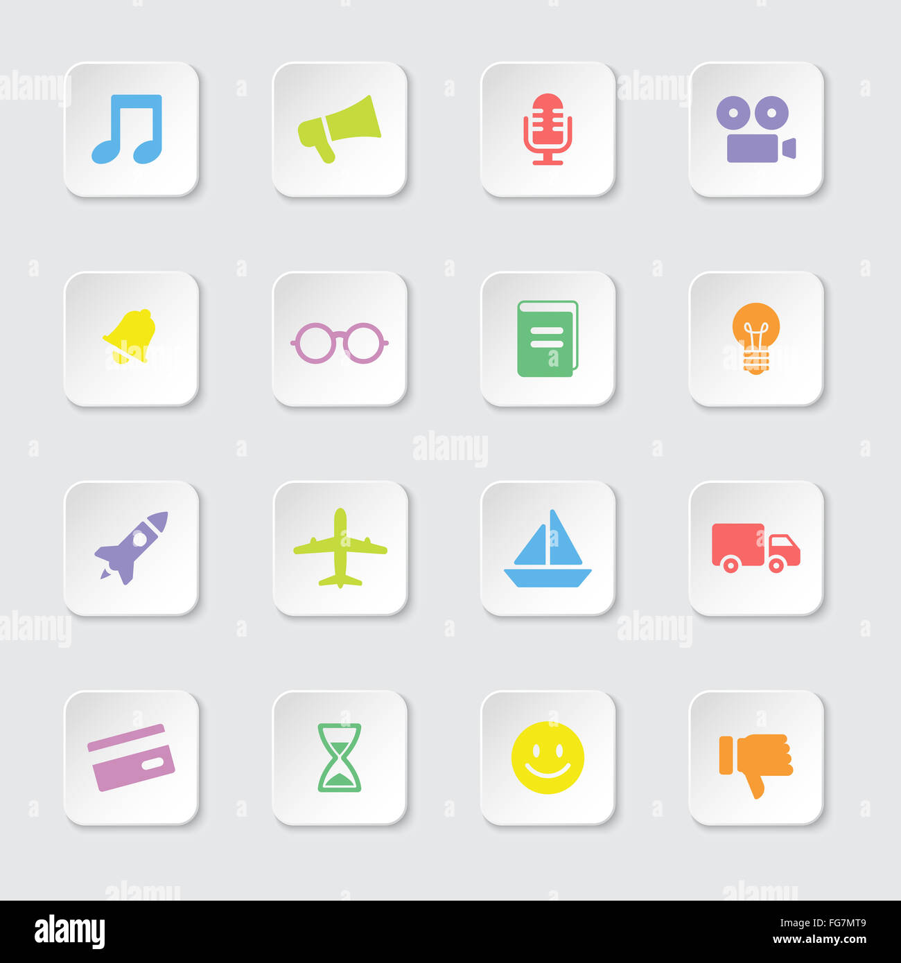 [JPEG] colorful web icon set 5 on white rounded rectangle button with ...