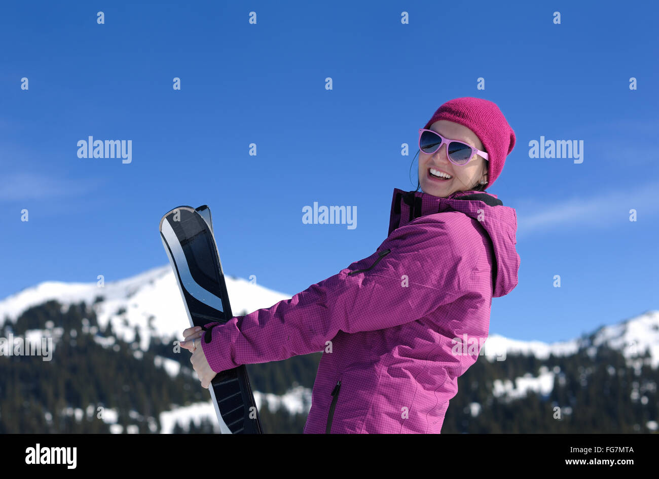 winter woman ski Stock Photo - Alamy