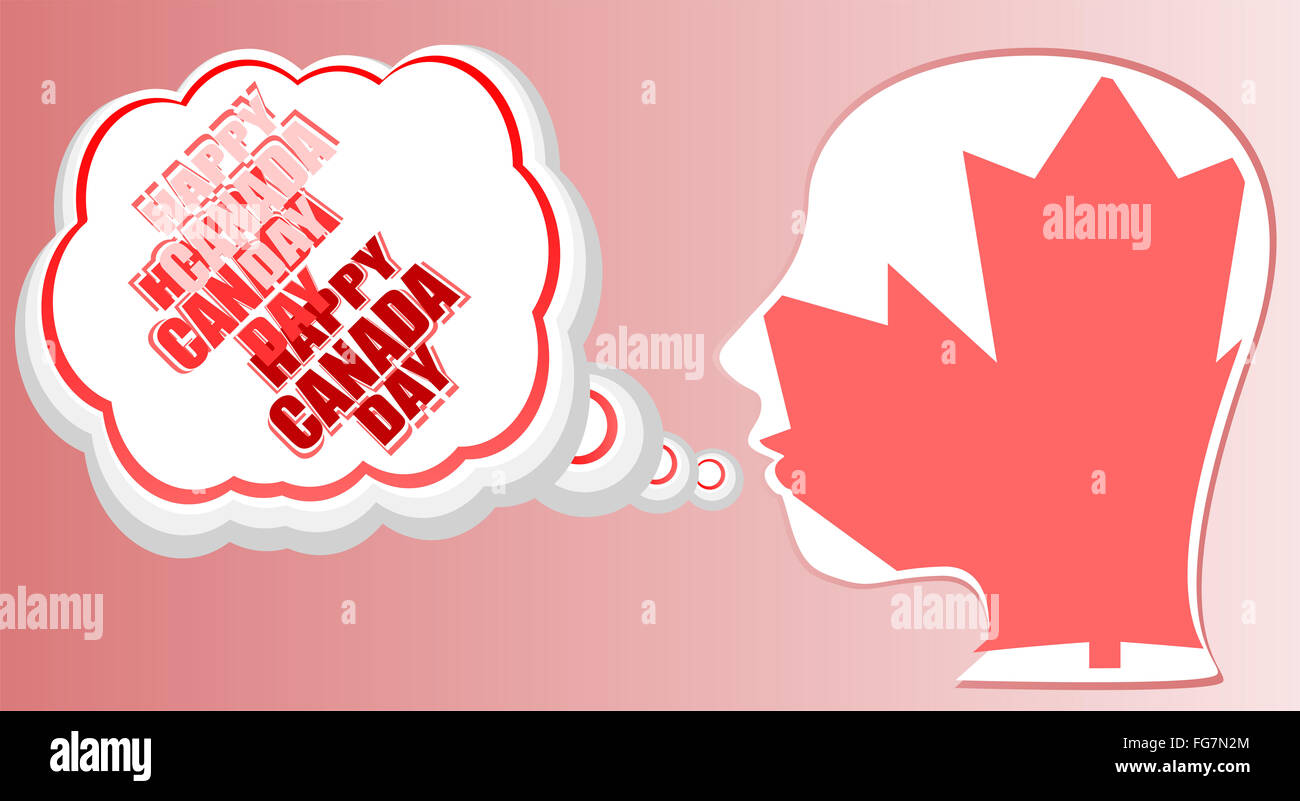 human head in canada flag and speech bubble - happy canada day Stock ...