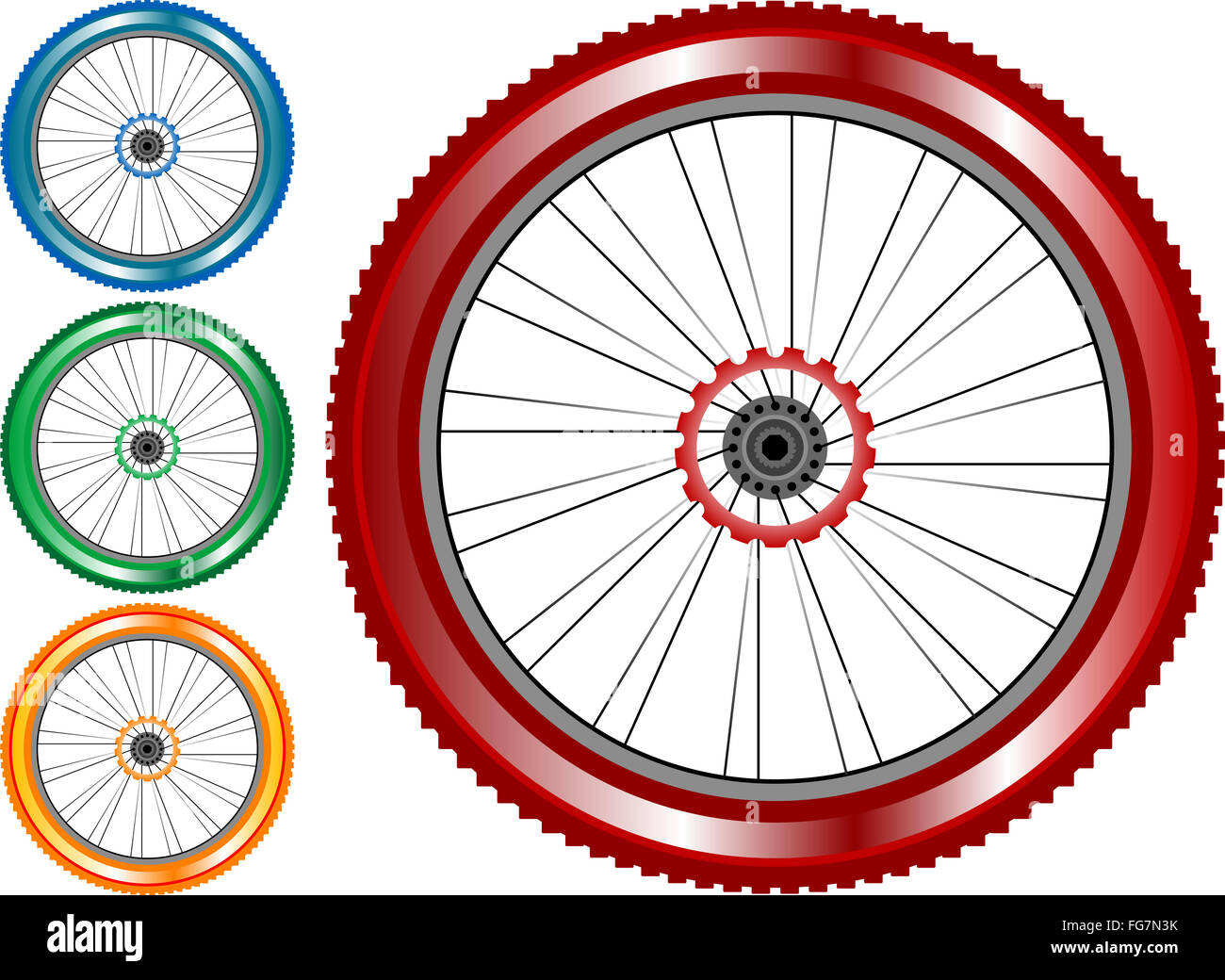 set of colored bike wheel with tire and spokes Stock Photo - Alamy