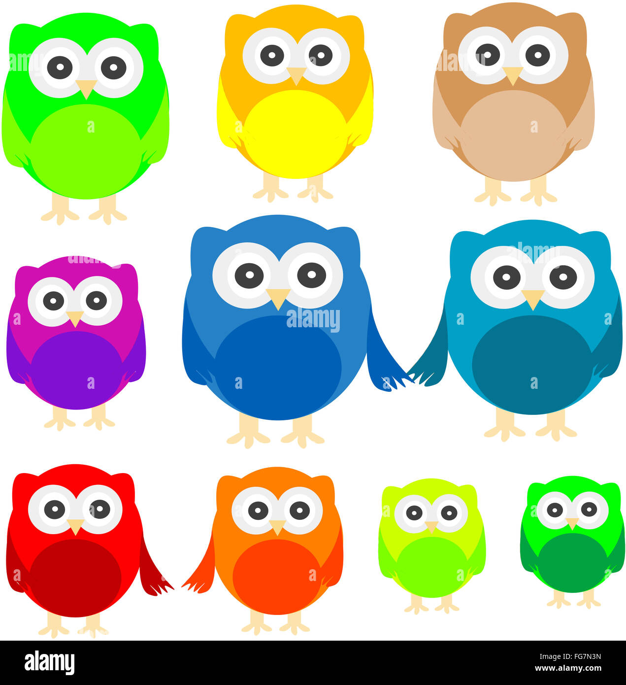 Vector of colorful owls isolated on white Stock Photo - Alamy