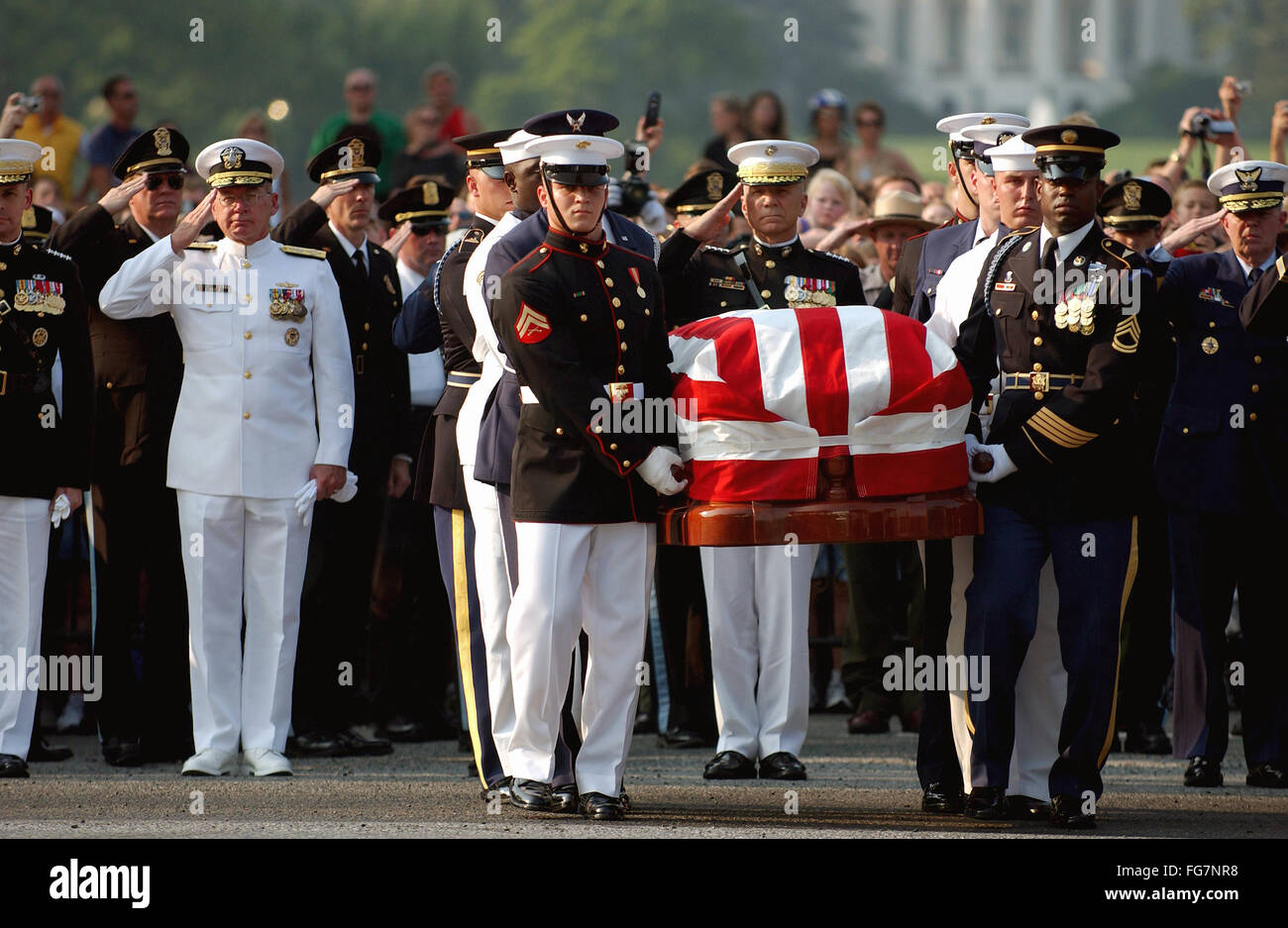 REAGAN FUNERAL, 2004. /nThe Joint Chiefs of Staff saluting the casket ...
