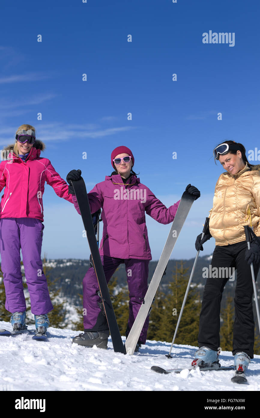 winter season fun with group of girls Stock Photo - Alamy