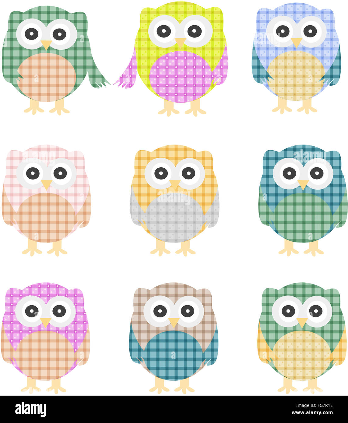 Vector of colorful owls isolated on white Stock Photo - Alamy
