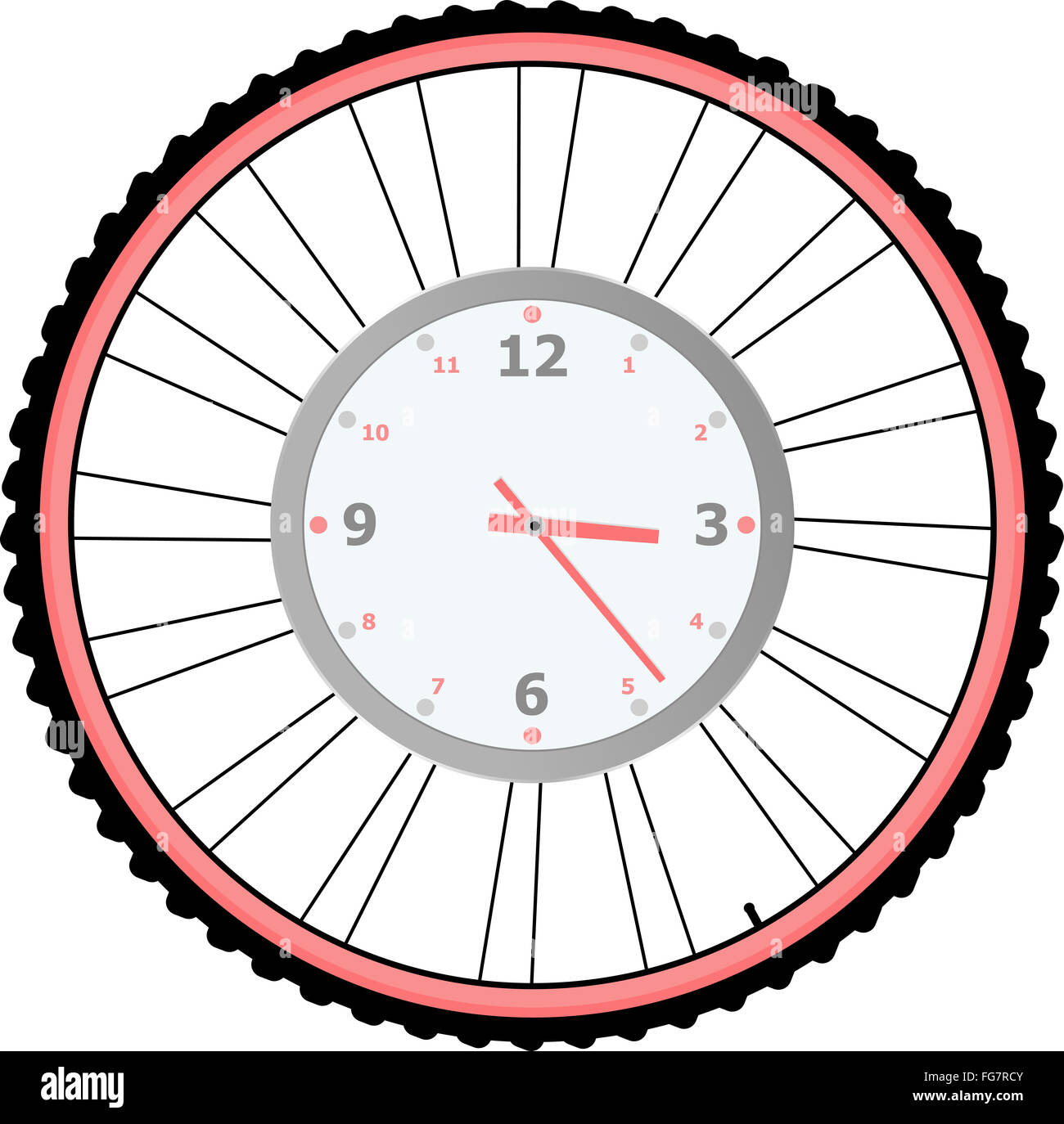 clock on bike wheel isolated on white vector Stock Photo - Alamy
