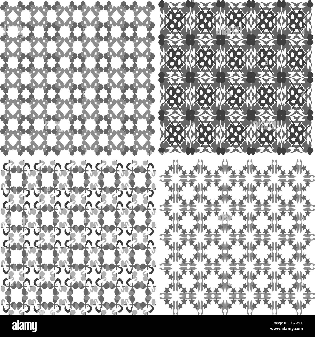 vector hand drawn seamless eastern floral patterns, monochrome Stock ...