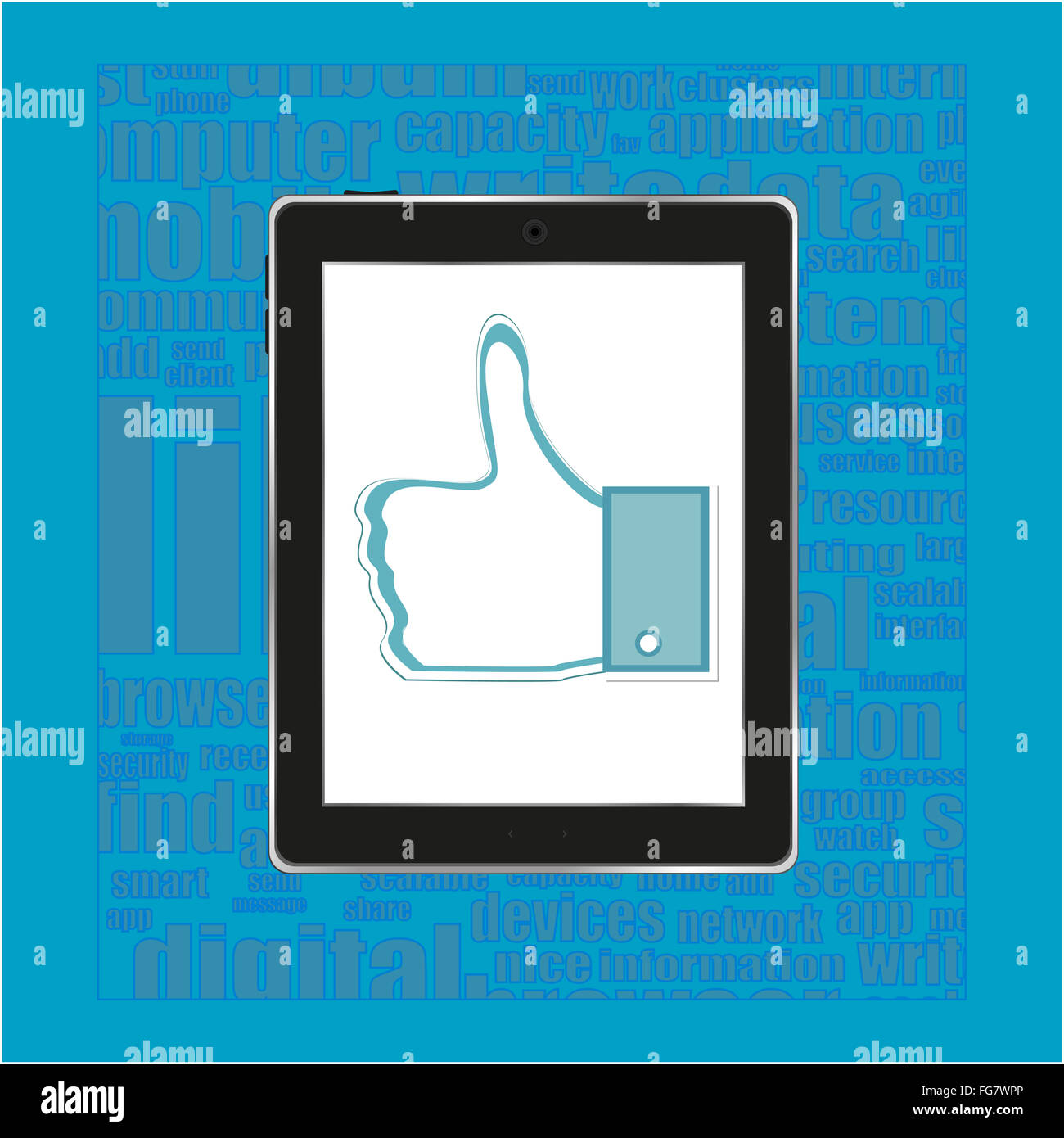 Abstract thumb up like hand symbol on tablet computer pc Stock Photo ...