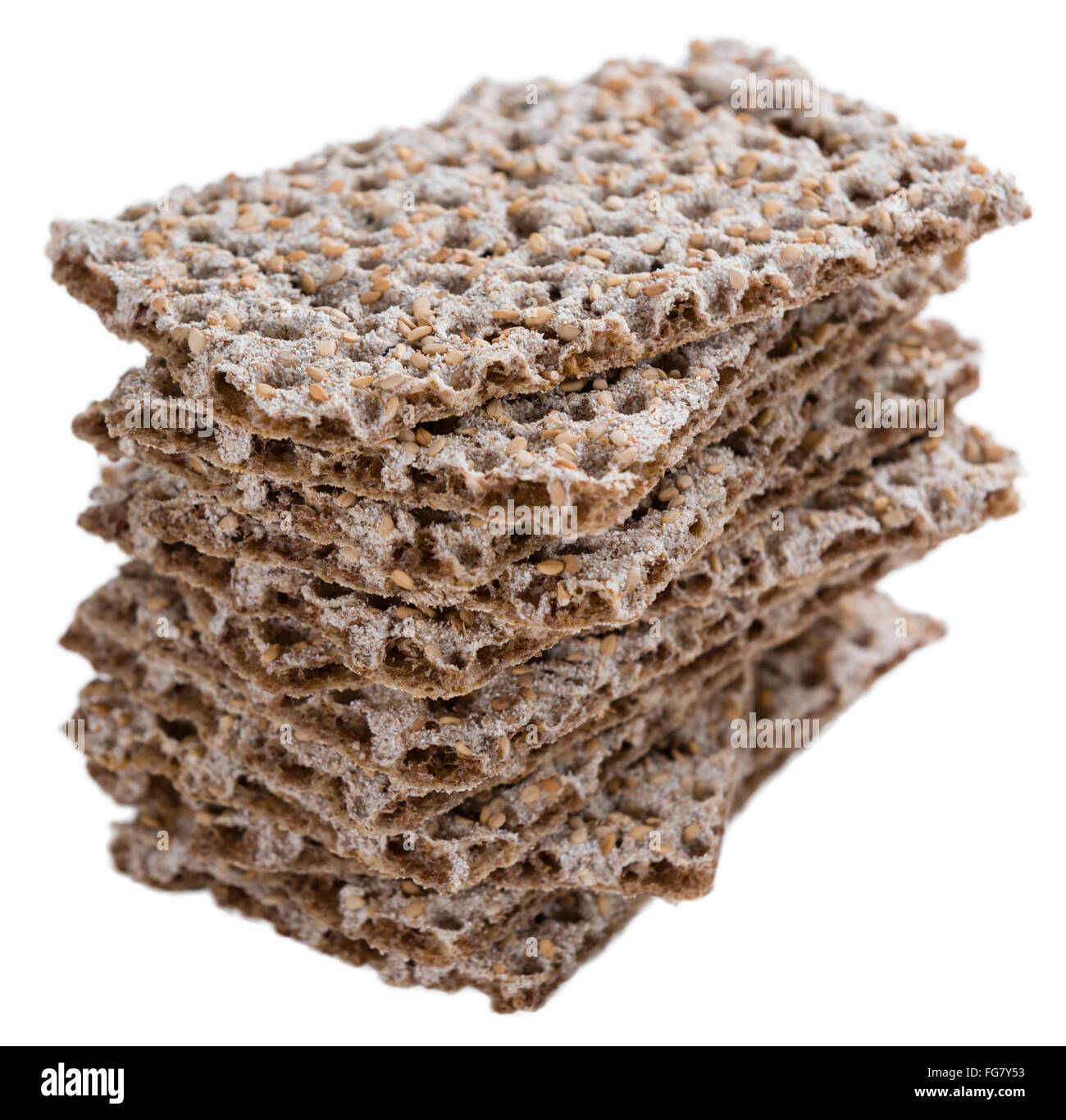 Some Crispbread isolated on white background (close-up shot; selective ...