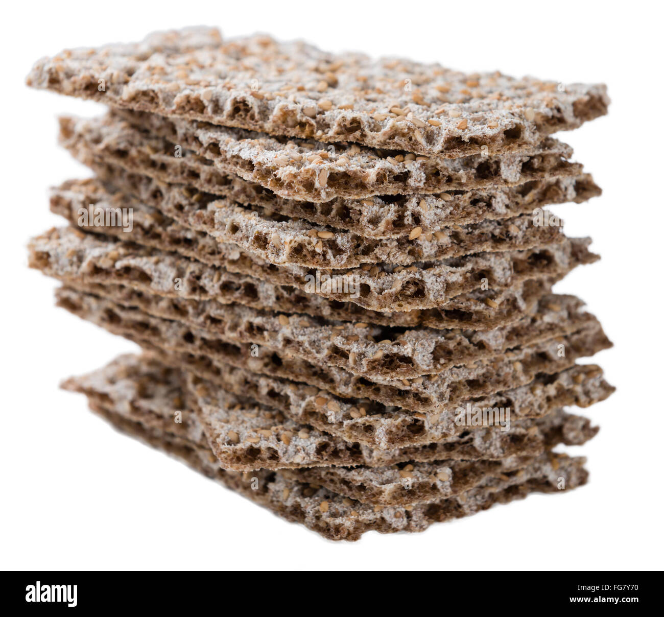 Some Crispbread isolated on white background (close-up shot; selective ...