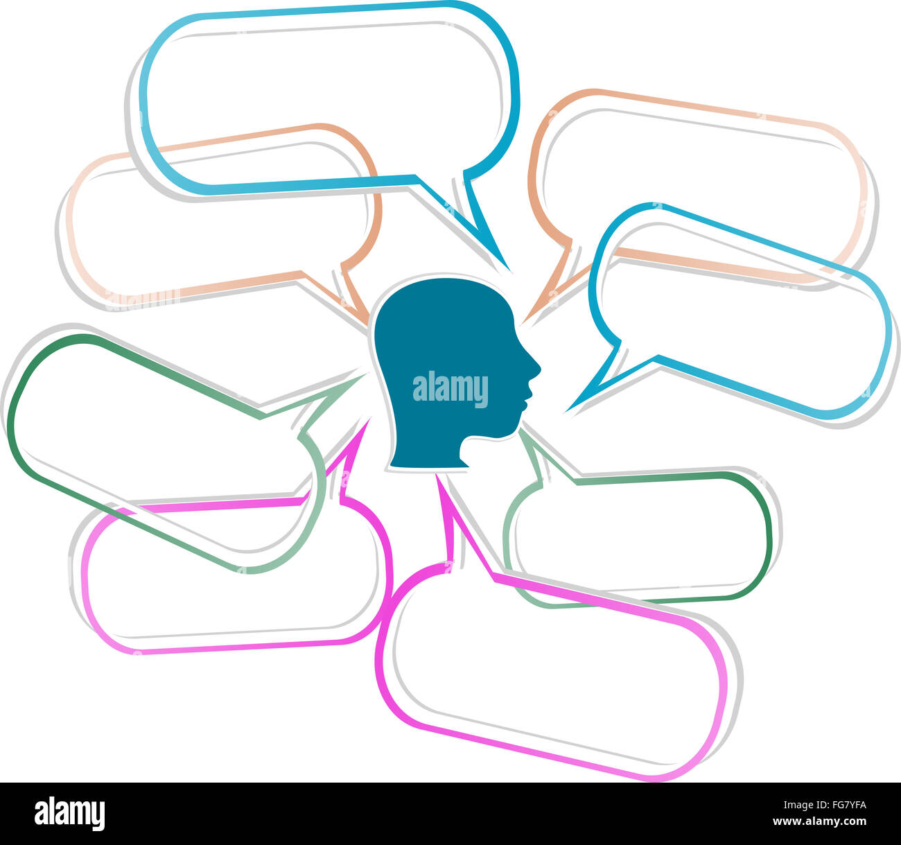 human head silhouette with emanating from it speech bubbles Stock Photo ...