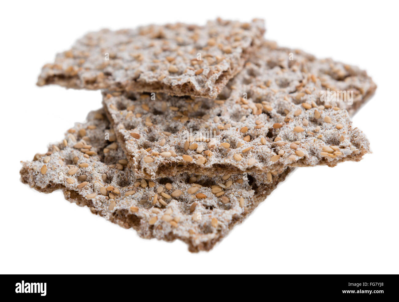 Some Crispbread isolated on white background (close-up shot; selective ...