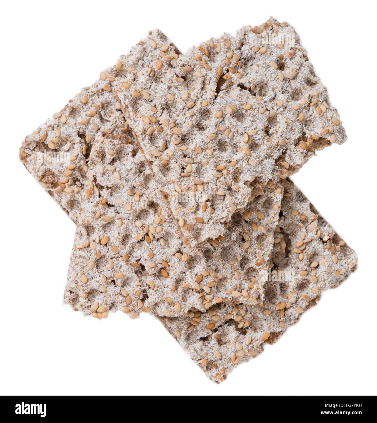 Some Crispbread isolated on white background (close-up shot; selective ...