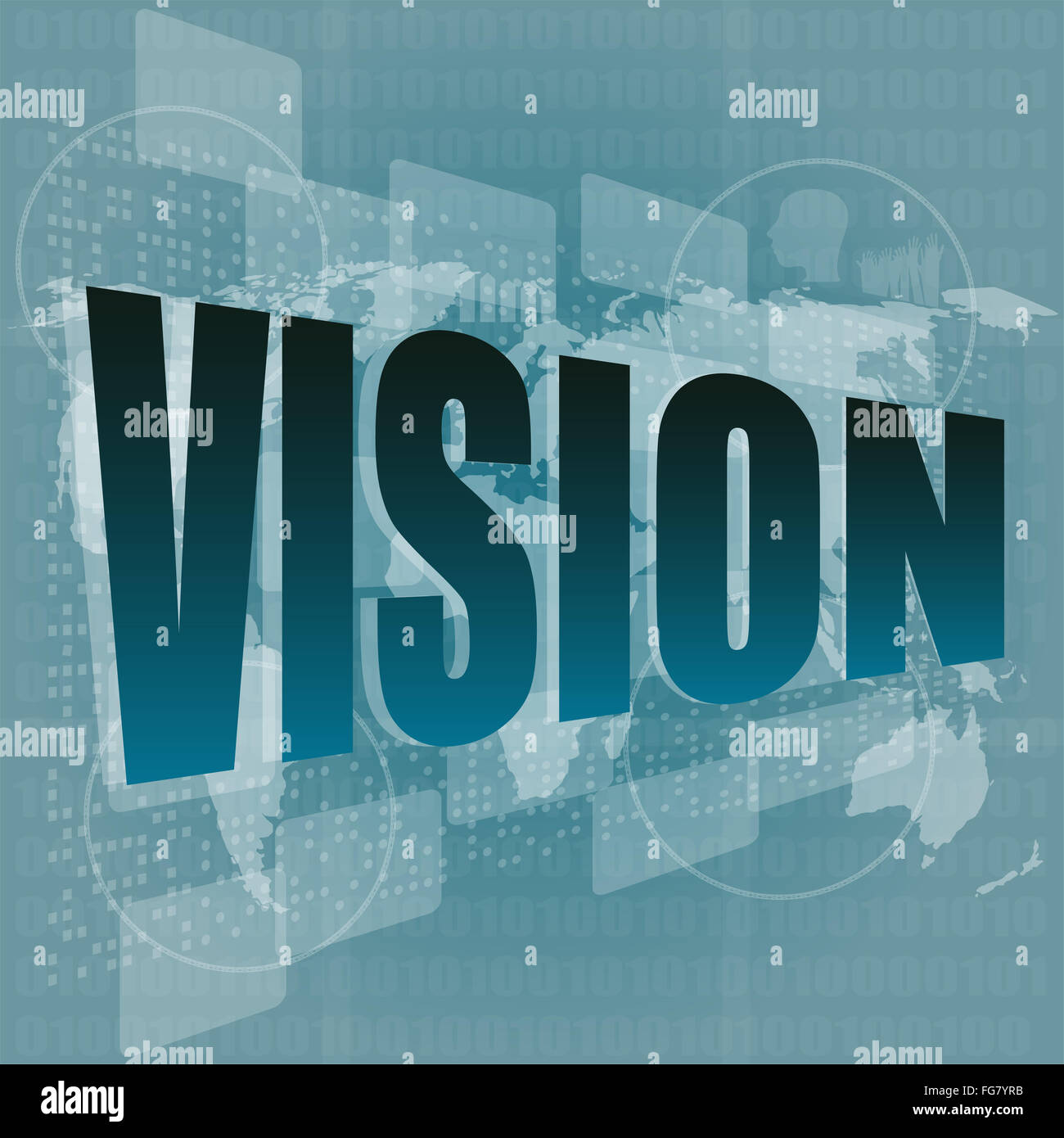 vision word on digital screen with world map - business concept Stock ...