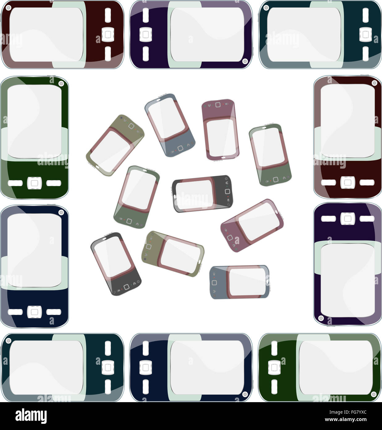 smart phones set on white background Stock Photo - Alamy