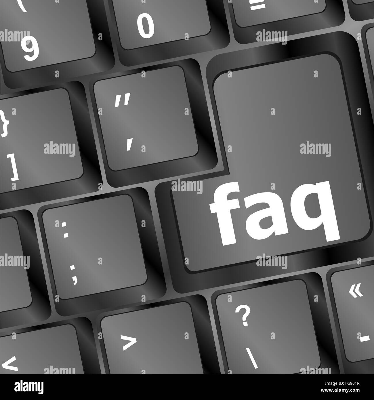 Computer keyboard with red key FAQ, closeup Stock Photo - Alamy
