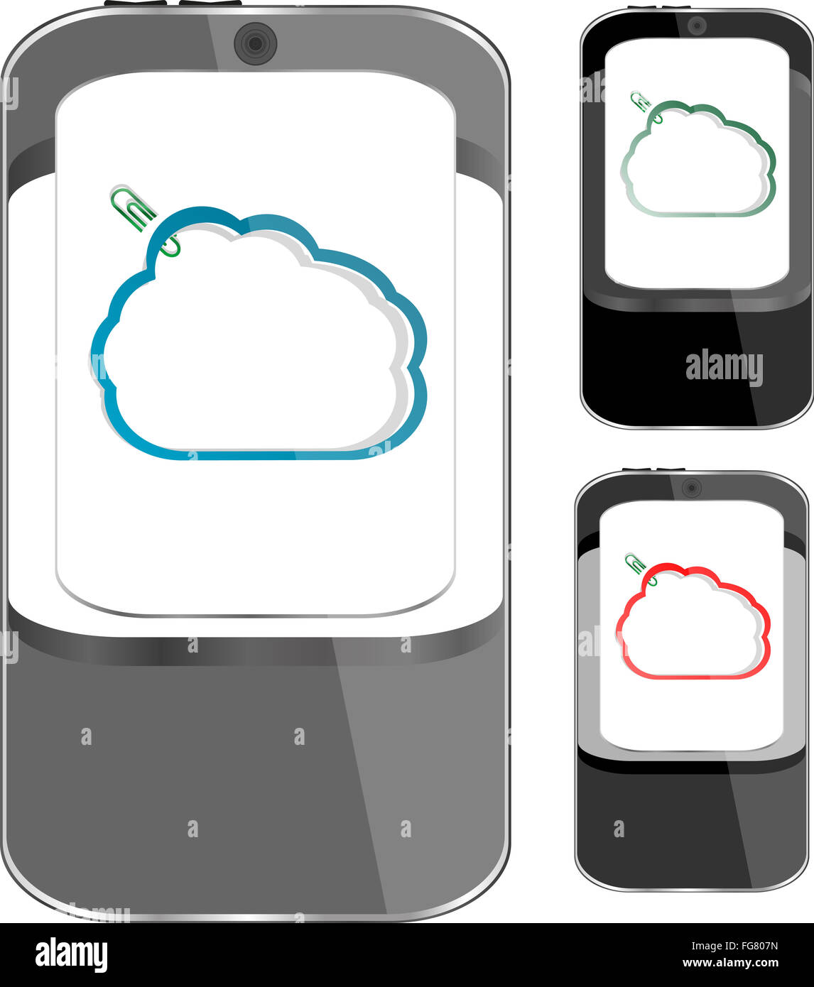 smart phone sets mobile handsets with abstract cloud on screen Stock ...