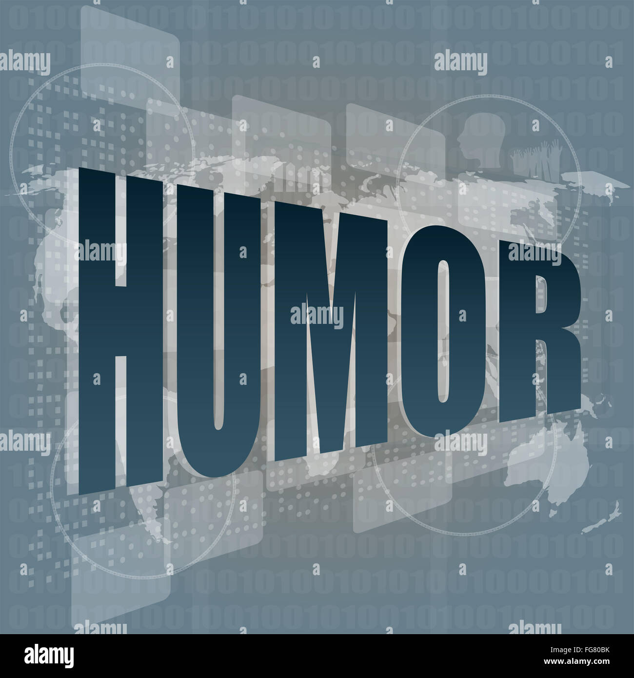 humor word on digital screen with world map - holiday concept Stock ...