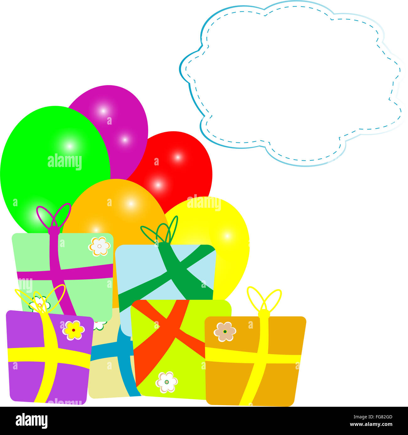 new year holiday gift box and balloons with empty cloud Stock Photo - Alamy
