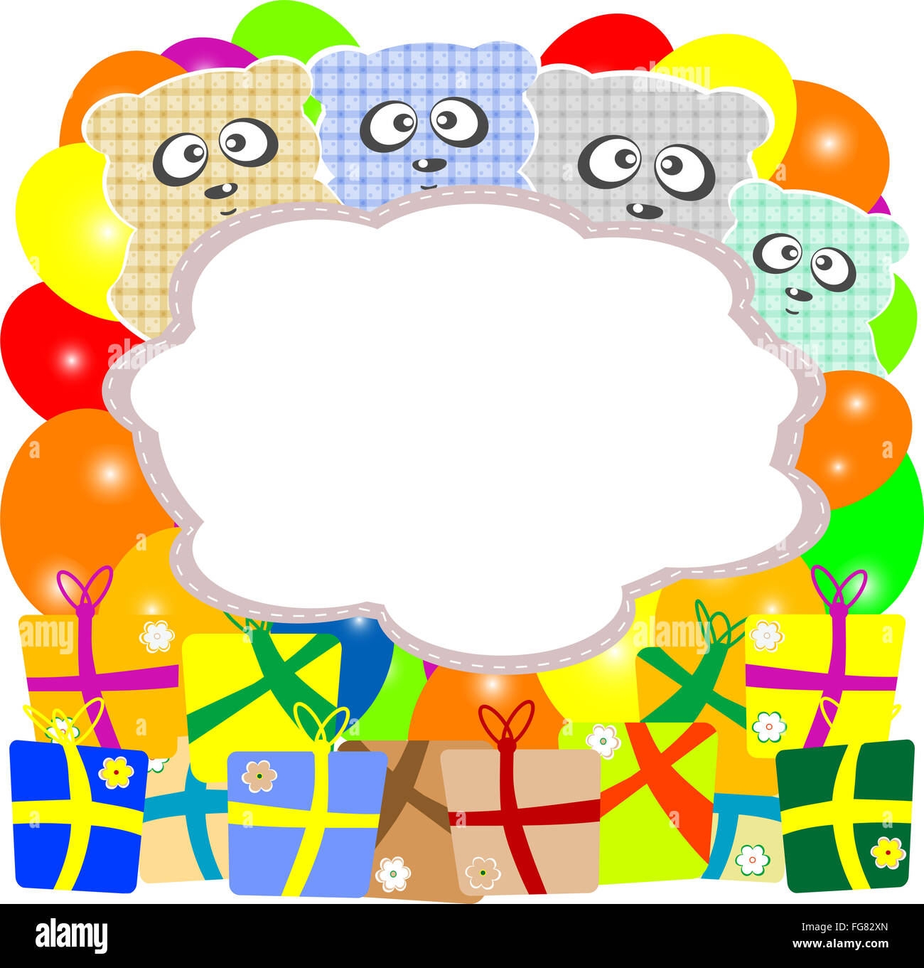 Cute bear with pink empty abstract cloud and gift boxes Stock Photo - Alamy
