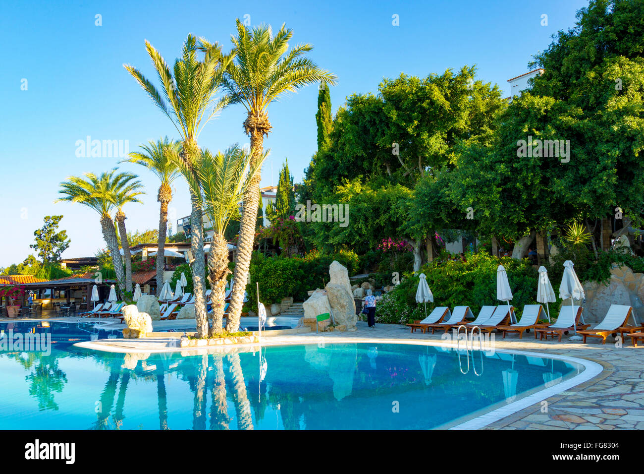 Swimming Pool early morning at the Coral Bay hotel Cyprus Stock Photo ...