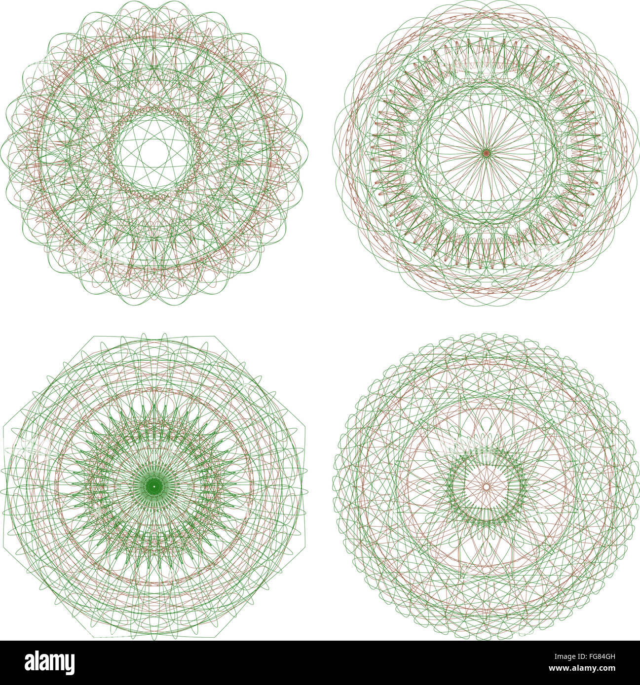 abstract green guilloche circle pattern, mandala set Stock Photo - Alamy