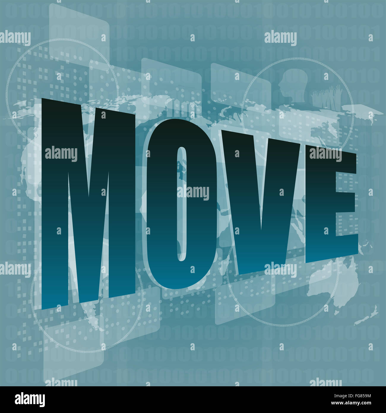 Time concept: pixelated words Move on digital screen world map Stock ...