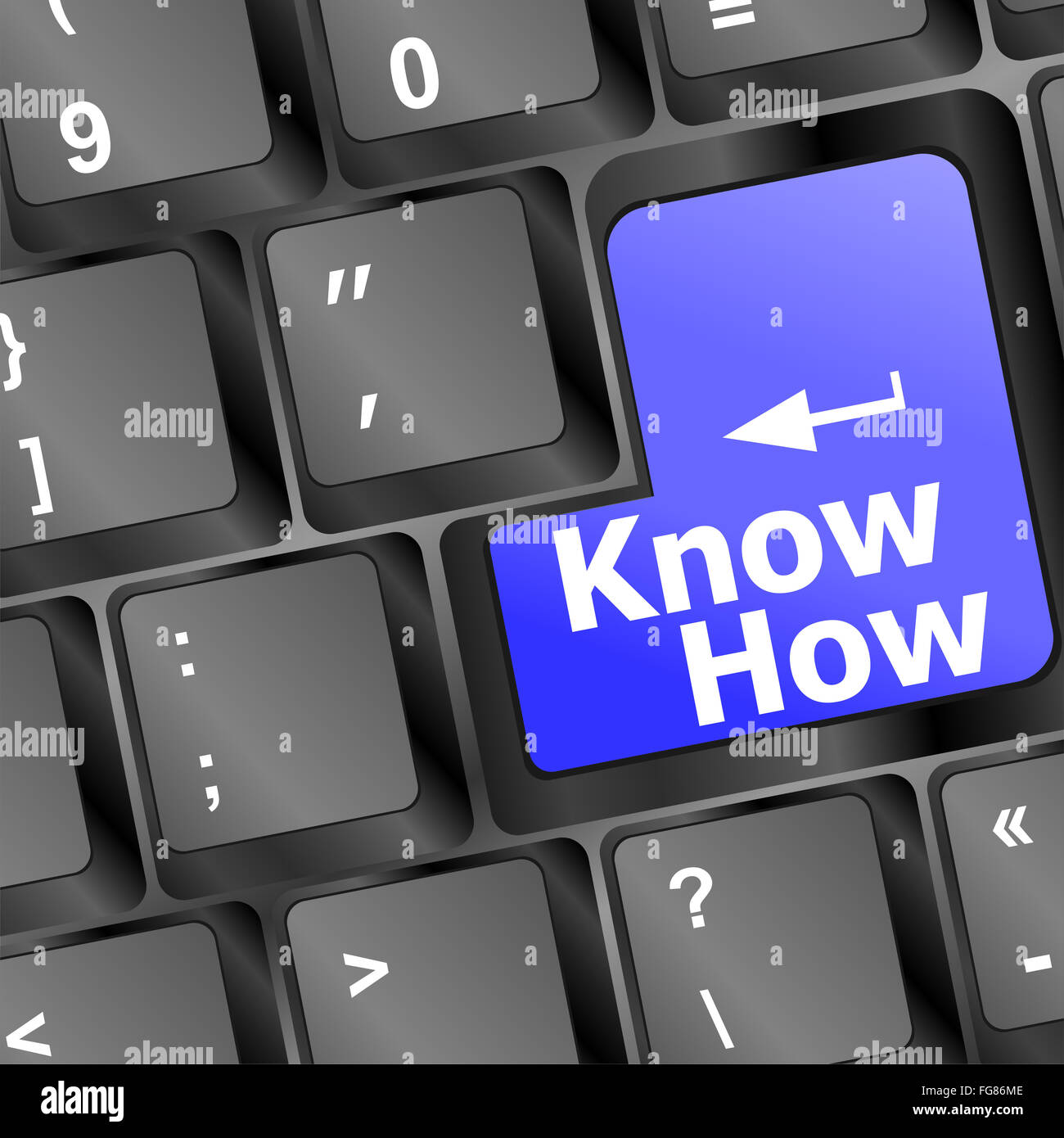 know how knowledge or education concept with blue button on computer ...