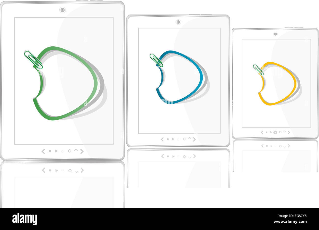 white tablet pc device set with abstract stickers cloud Stock Photo - Alamy