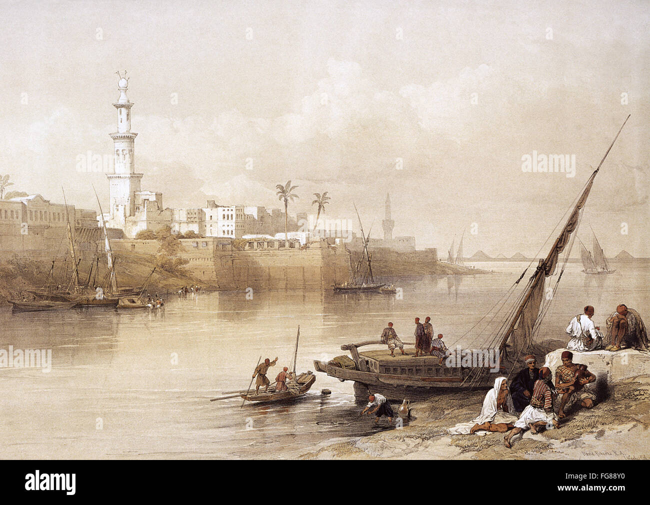 EGYPT: CAIRO, c1838. /nThe Giza ferry in the port of Cairo. Lithograph ...