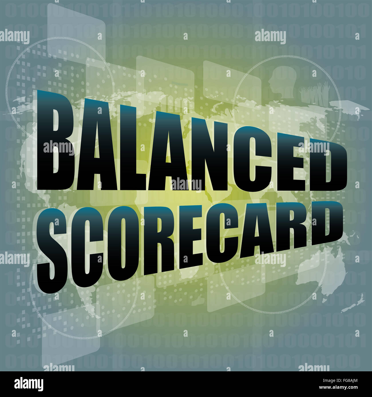 words balanced scorecard on digital screen, business concept Stock ...