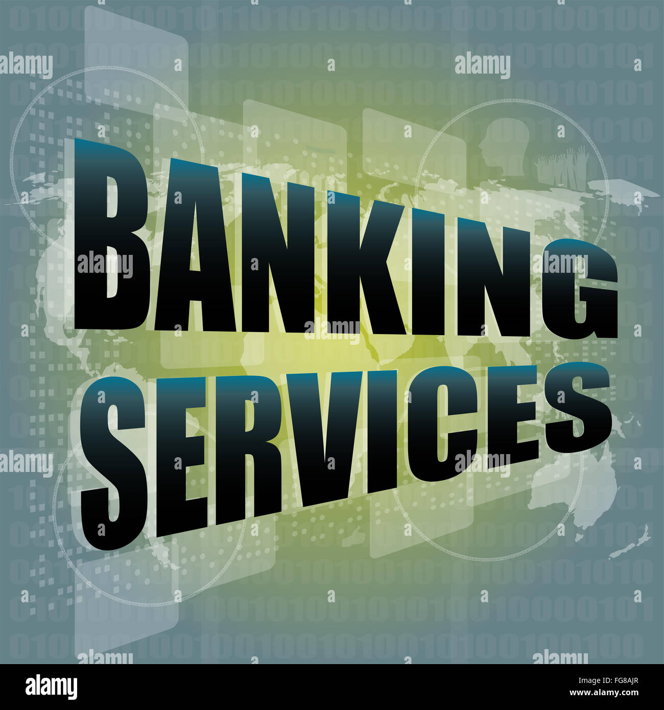 words banking services on digital screen, business concept Stock Photo ...