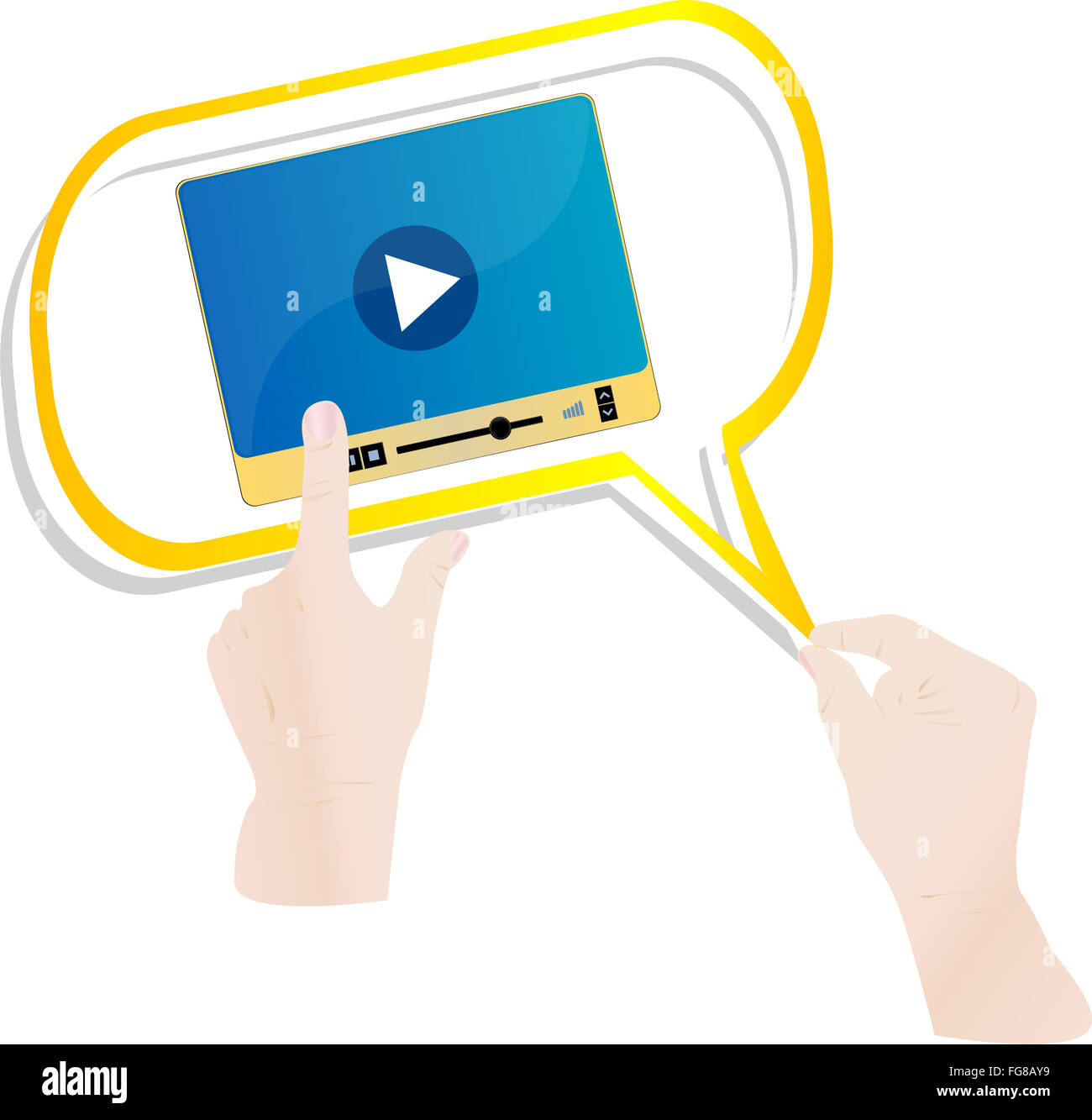 business man hand push start button on touch screen to run video clip ...