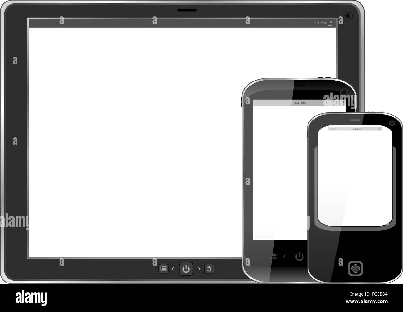 Modern realistic digital tablet PC with smart phone on white background ...