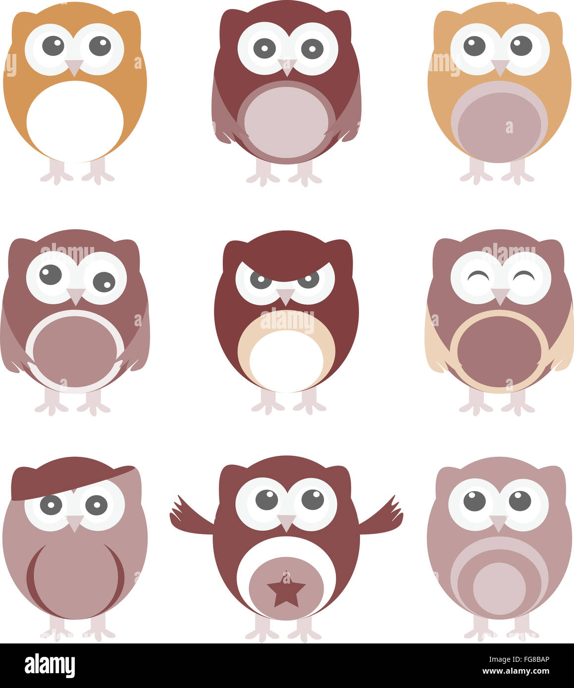 Set of nine cartoon owls with various emotions Stock Photo - Alamy