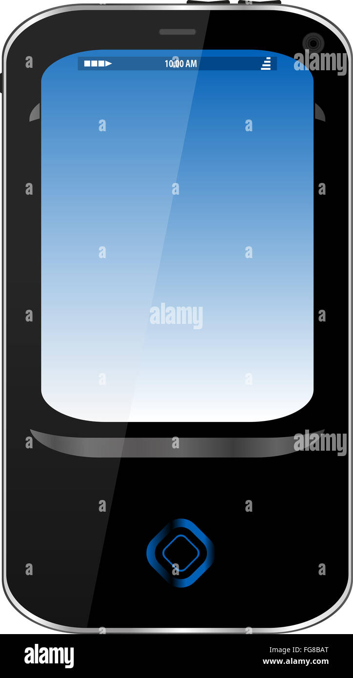 Modern smartphone with blue screen isolated on white Stock Photo - Alamy