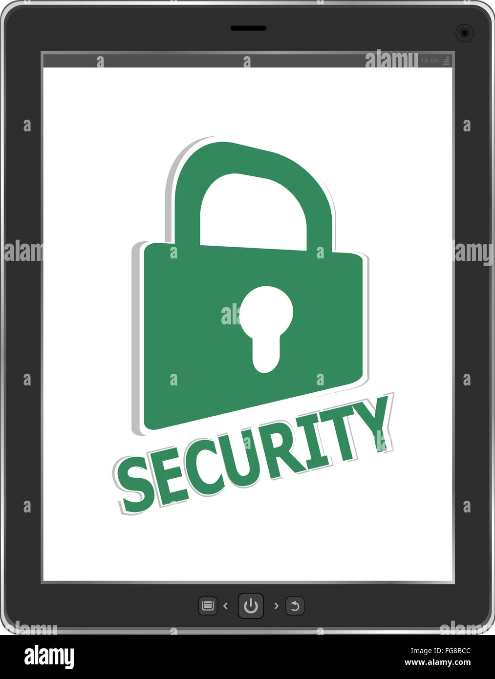 tablet pc with mobile security lock button on screen isolated on white ...