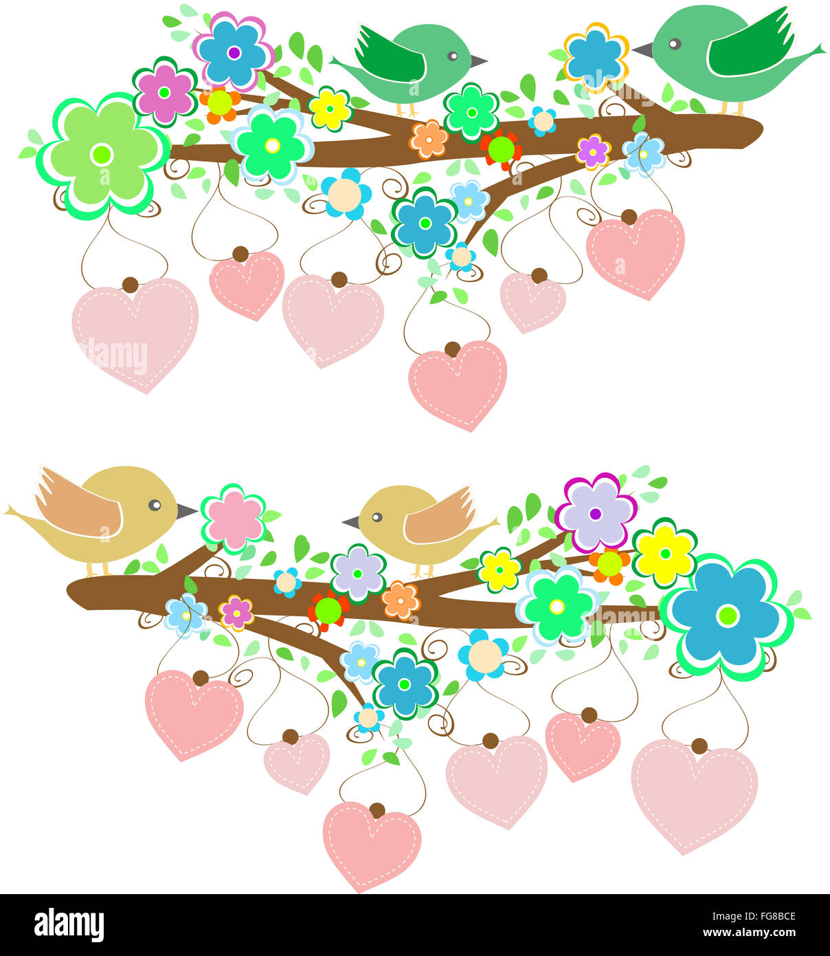 The bird sings sitting on tree branch with love heart Stock Photo - Alamy